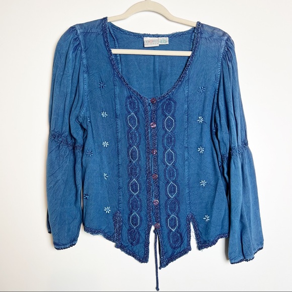 Tops | Vintage Blue Gypsy Boho Top | Poshmark